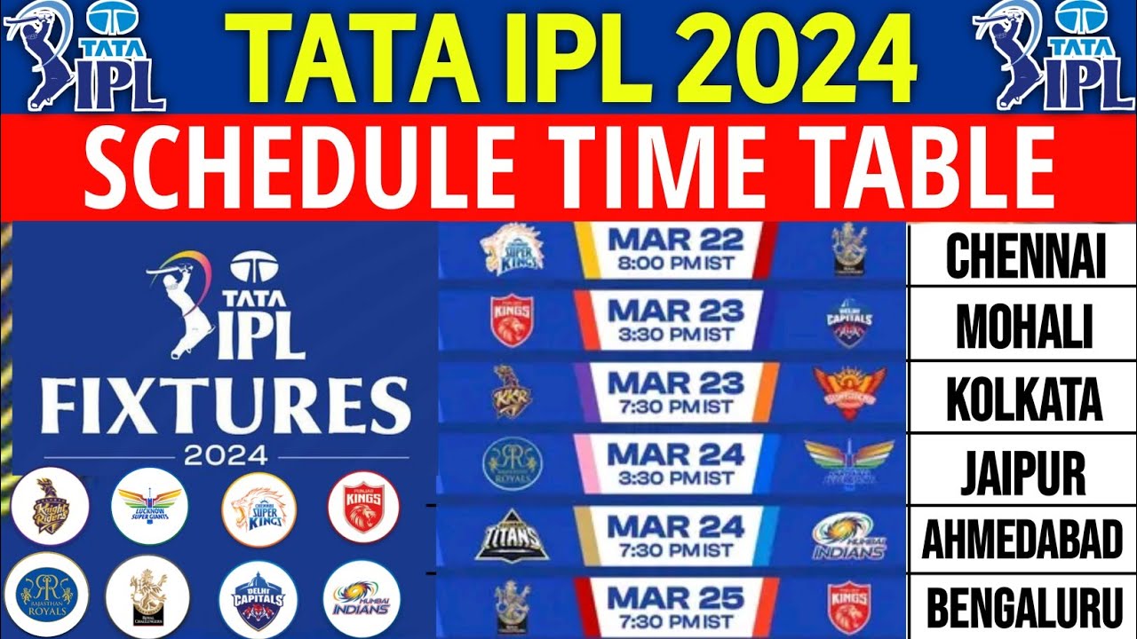 IPL 2024 Schedule | IPL 2024 Time & Table | 2024 IPL Schedule | IPL ...