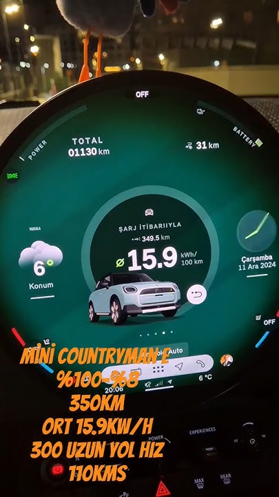Mini Countryman E Kış Uzun Yol 350Km Ortalama Hız 110km/h 15.9kw/h #mini #countryman # ...