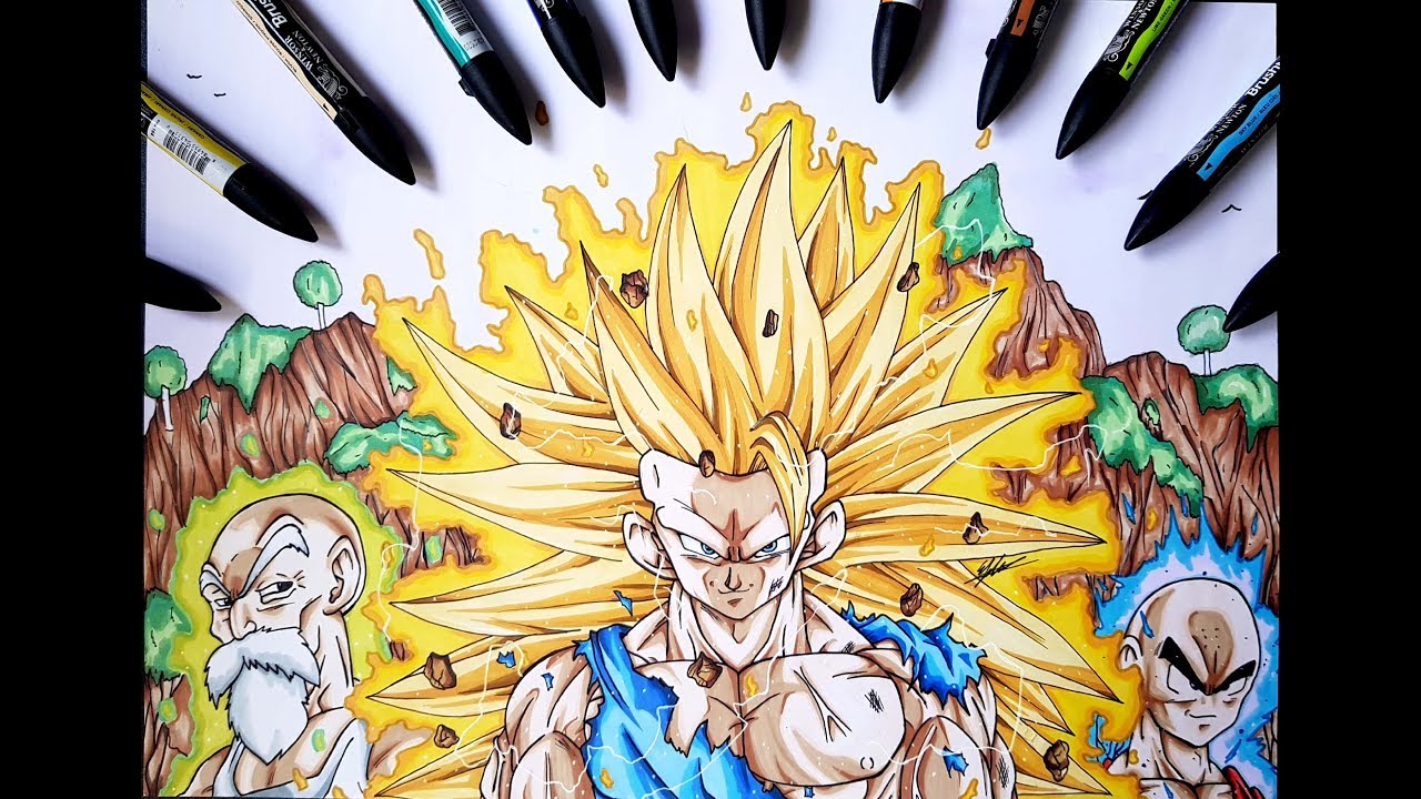 Drawing Son Goku Ssj 3, Master Roshi & Kurirrin / Dragon Ball Z/Super ...