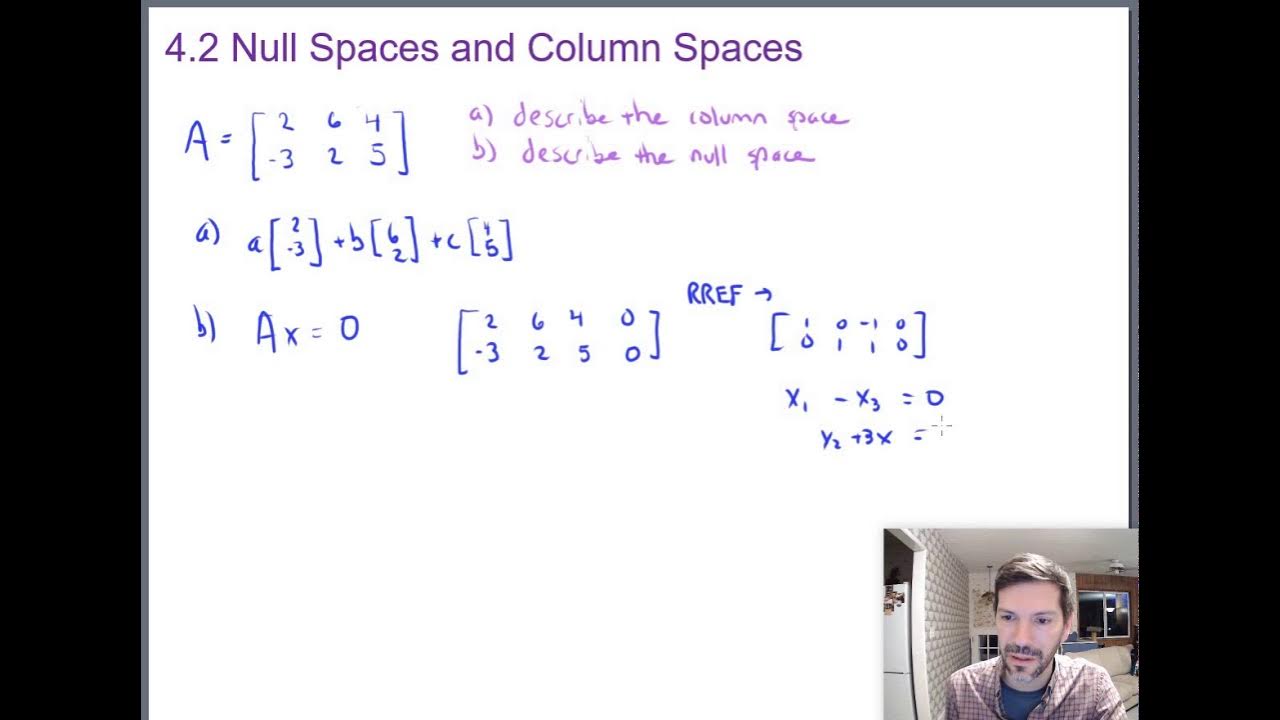 Describing the null and column space (Math 204 Section 4.2 video 2) - YouTube