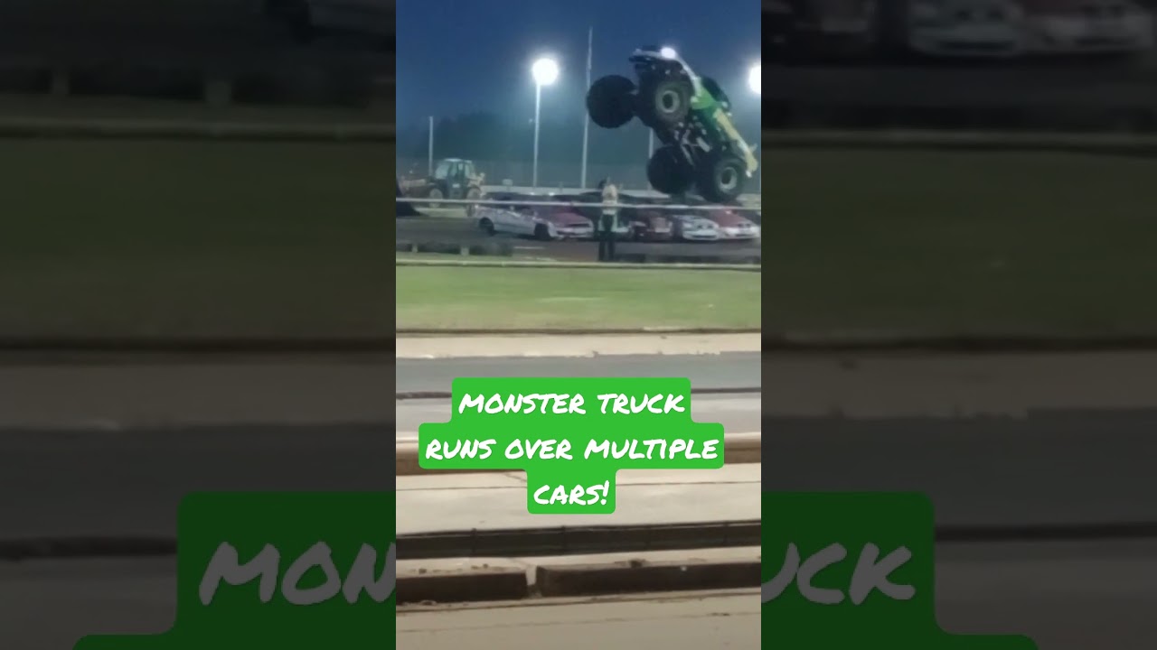 Monster truck goes over cars - YouTube