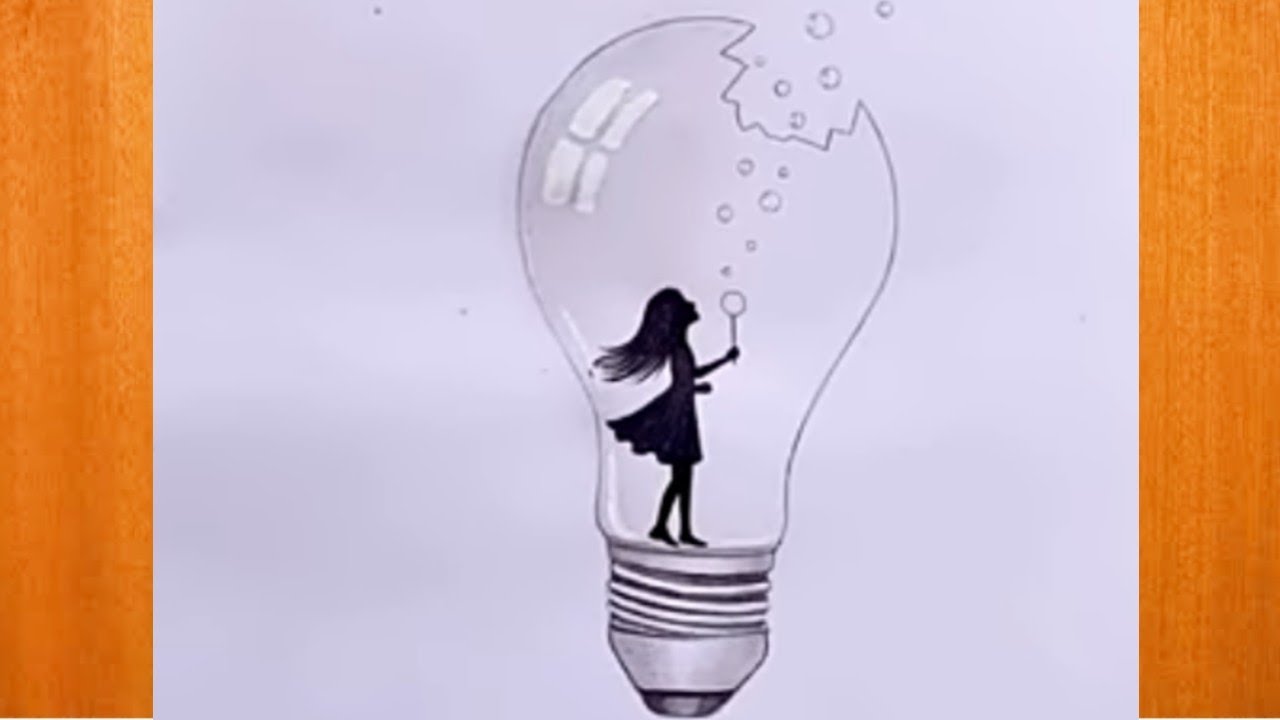 How to draw a girl Inside bulb || Step by step drawing || Drawing for ...