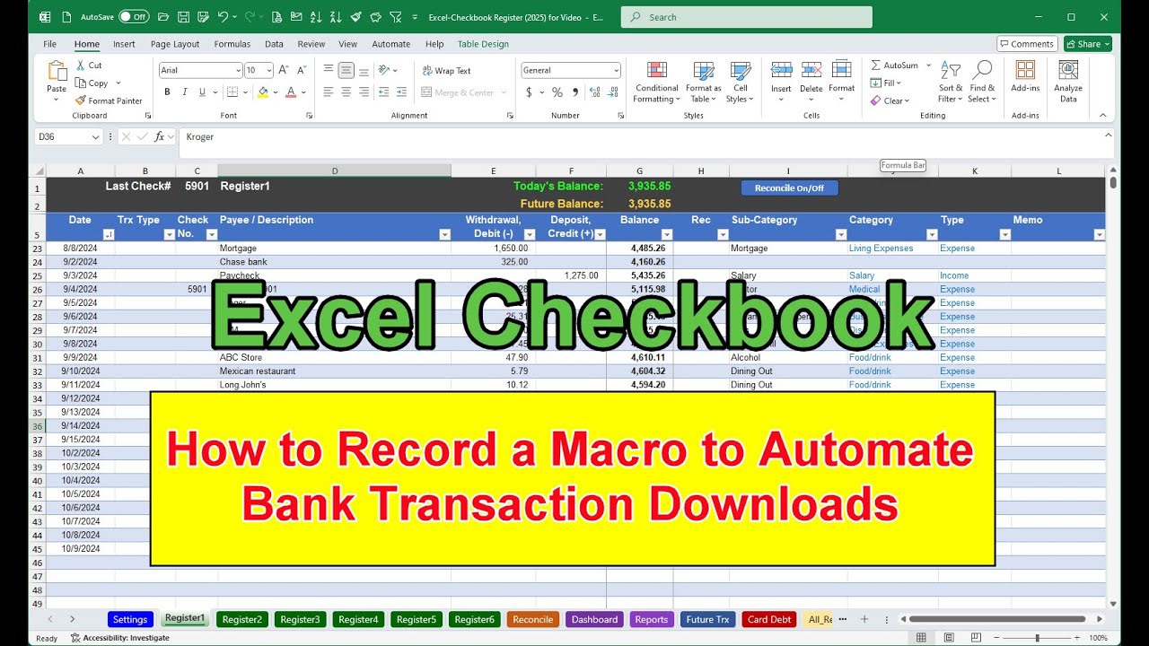 Excel Checkbook - Record a Macro to Automatically Reformat Bank ...