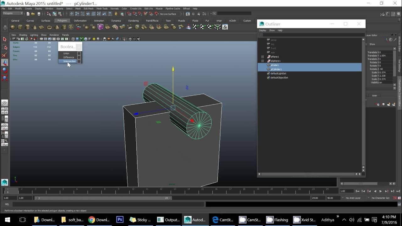 How to use Booleans tools in maya( union, Difference, Intersection) - YouTube