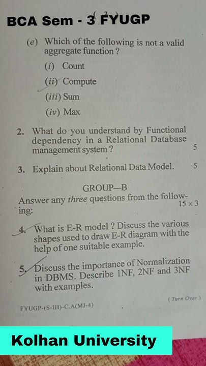 BCA Sem 3 MJ-04 RDBMS question paper, 2022-2026, Kolhan university, Chaibasa - YouTube