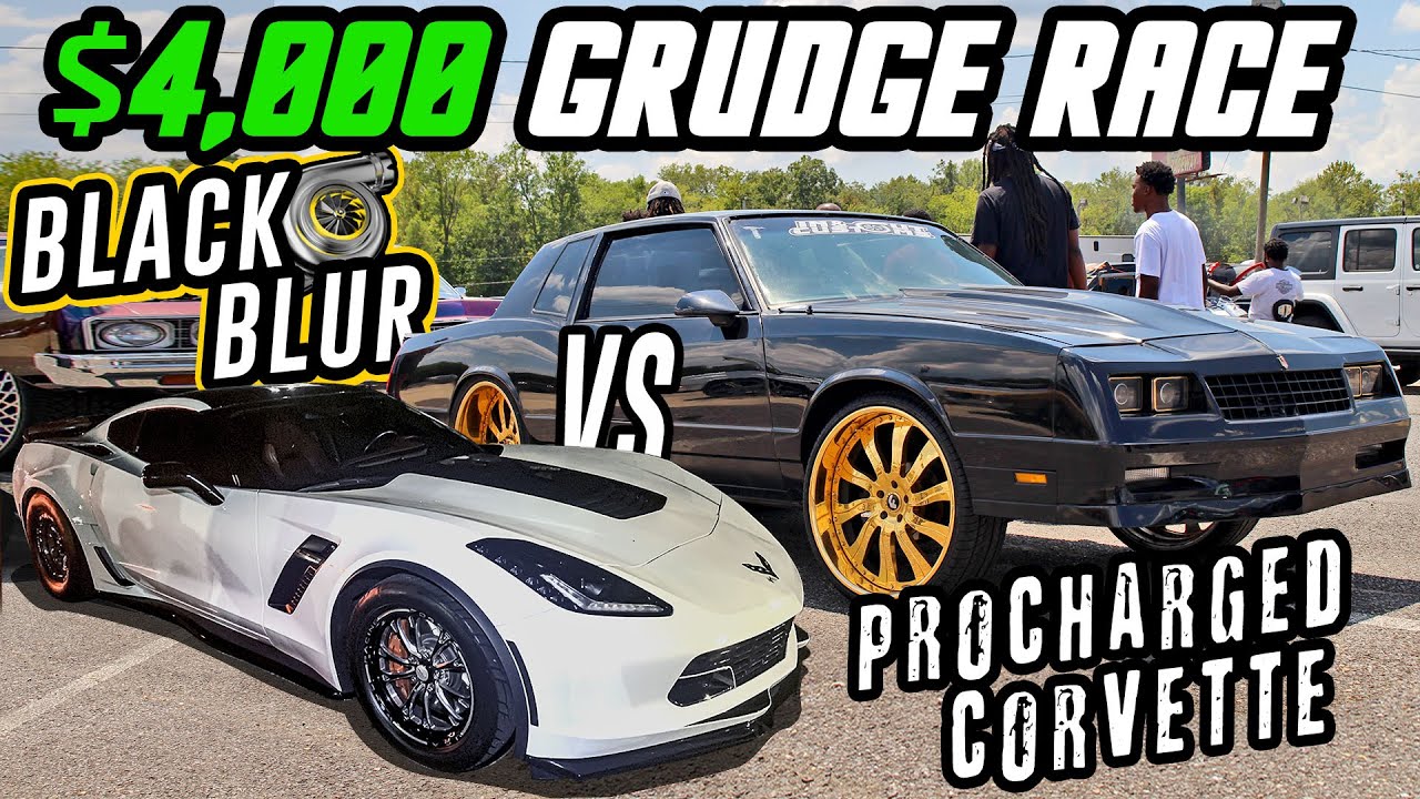 DONKMASTER BLACK BLUR VS PROCHARGED CORVETTE C7 $4000 GRUDGE RACE ...