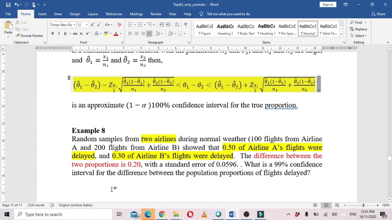 Confidence Interval for Two Proportions - YouTube