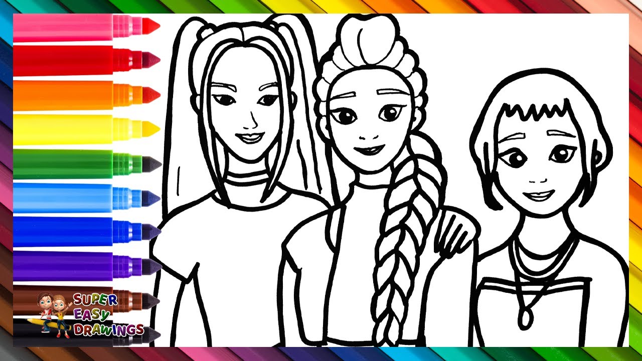 Draw and Color Rumi, Mira, and Zoey from HUNTRIX K POP Demon Hunters 👩 ...