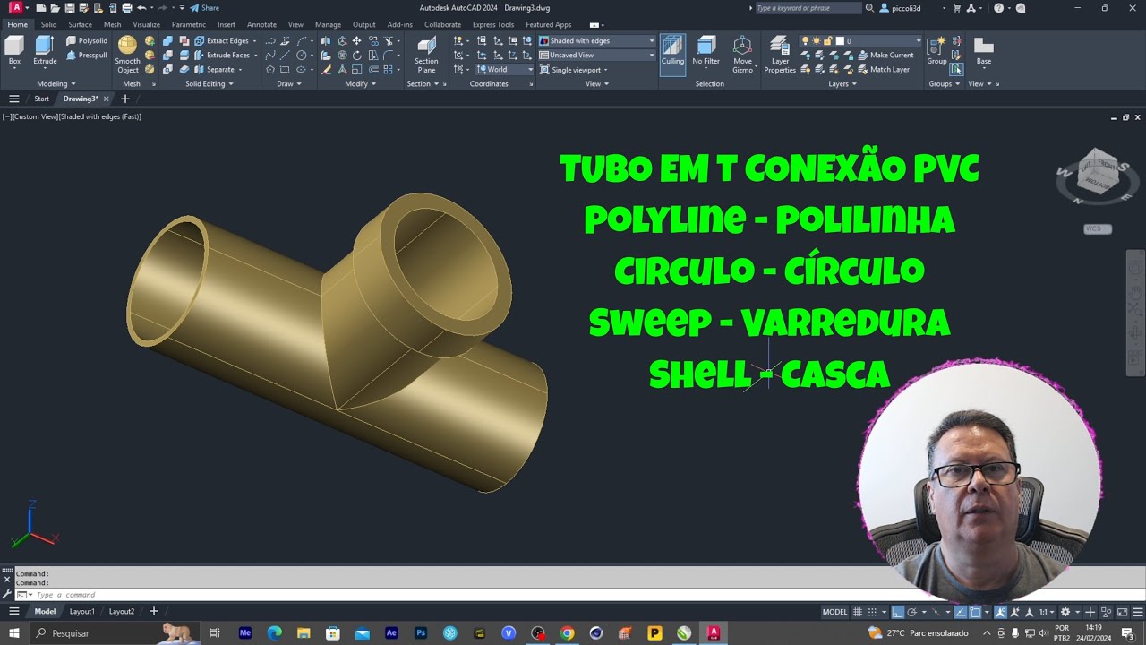 AUTOCAD CONEXÃO EM T TUBO PVC - YouTube