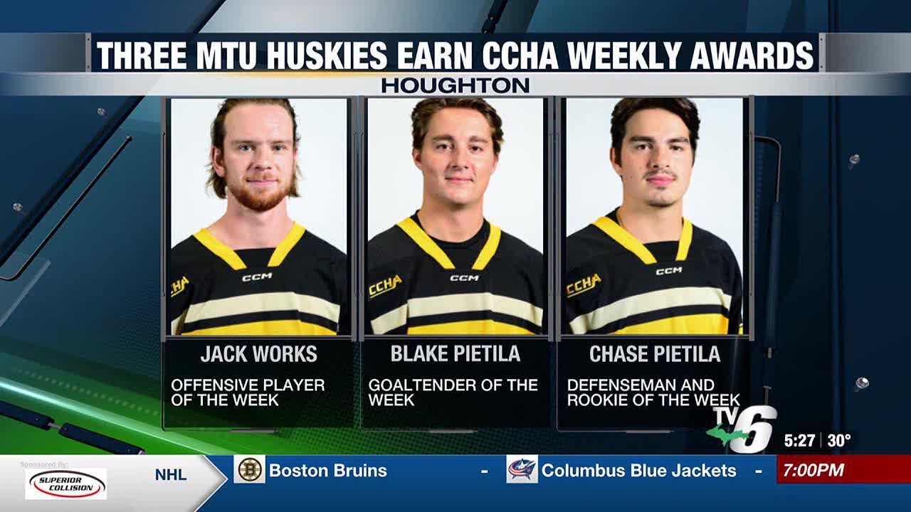 Jack Works, Blake Pietila, and Chase Pietila earn CCHA weekly awards for Michigan Tech - YouTube