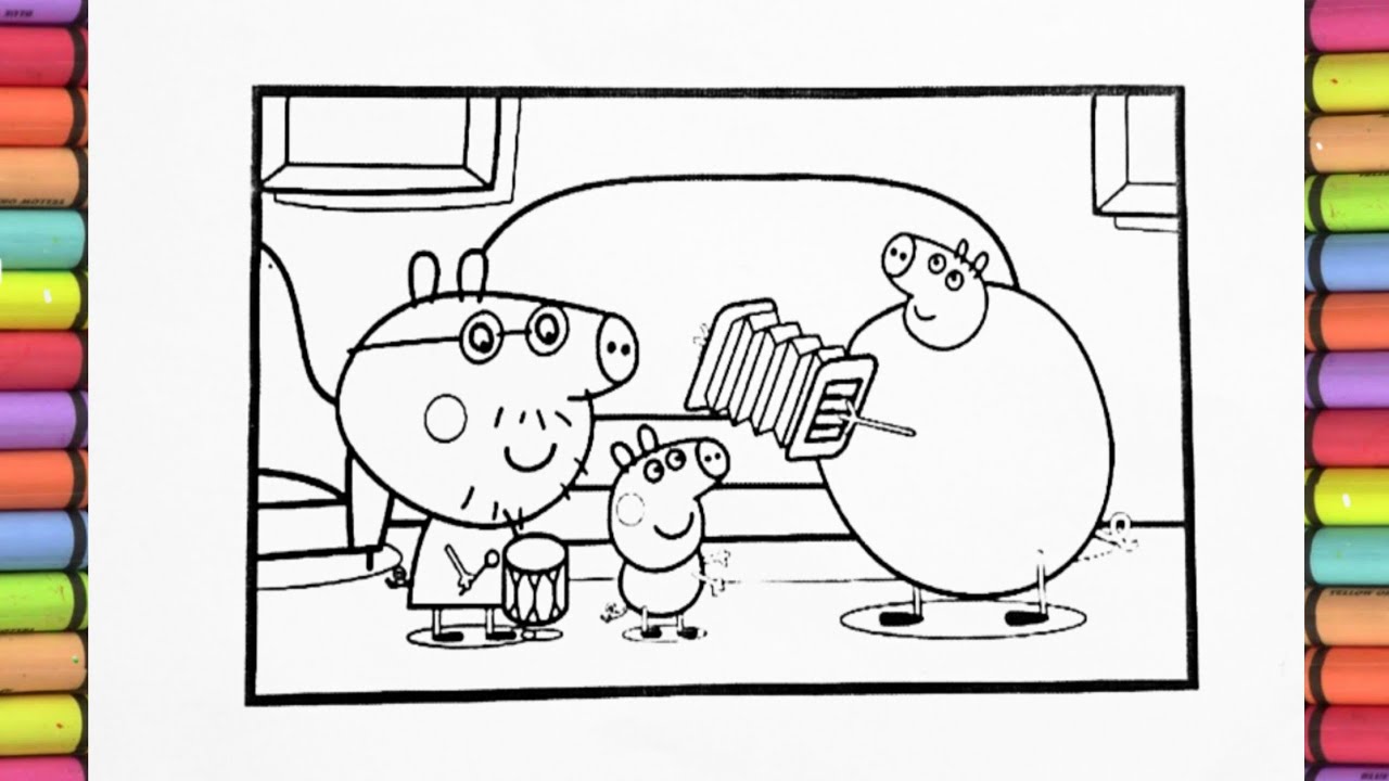 Daddy Pig is playing the drum drawing, Peppa tales, Peppa toys, Peppa ...