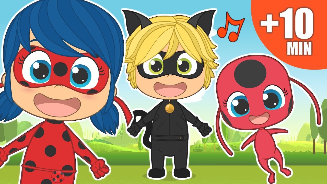 Canciones infantiles con Ladybug 🐞 Cinco Bebes , Familia Dedo y más ...