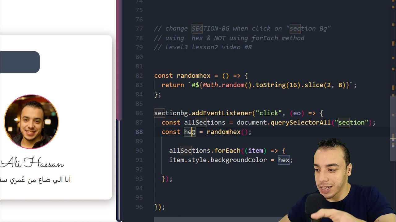 javascript projects level3 lesson2 v8 || change SECTION background - don't use forEach - YouTube