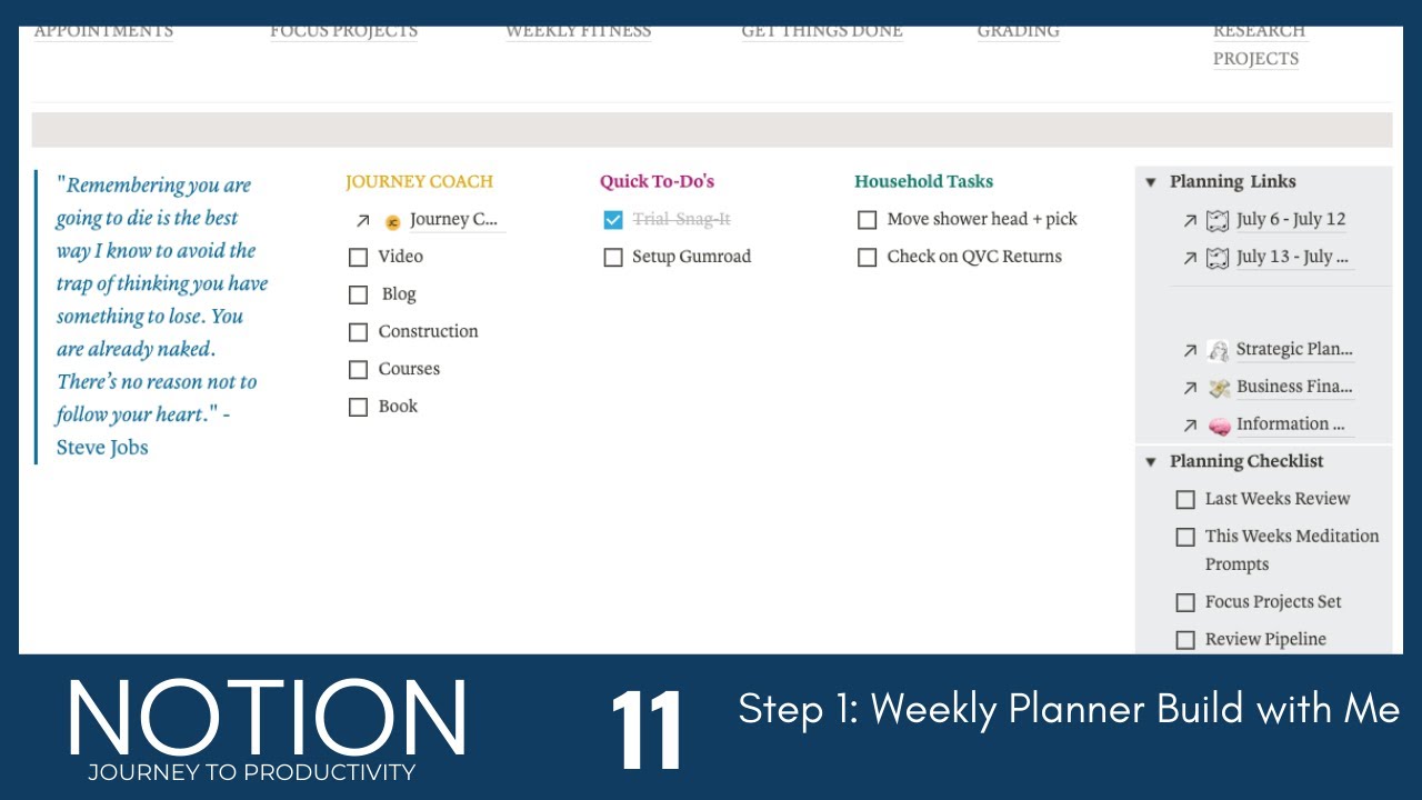 Notion 11: Weekly Planner Step 1 - Build with Me - YouTube
