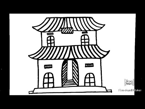 How to draw a house/how to draw korean temple /drawing house #blackart ...