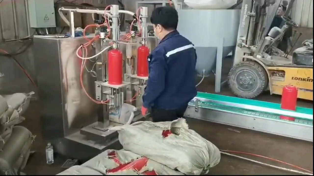 Semi auto dual head powder fire extinguisher filling valve tightening ...