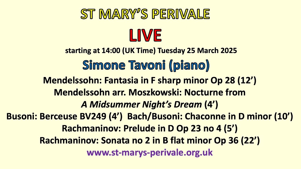 St Mary's Perivale LIVE : Simone Tavoni (piano) - YouTube