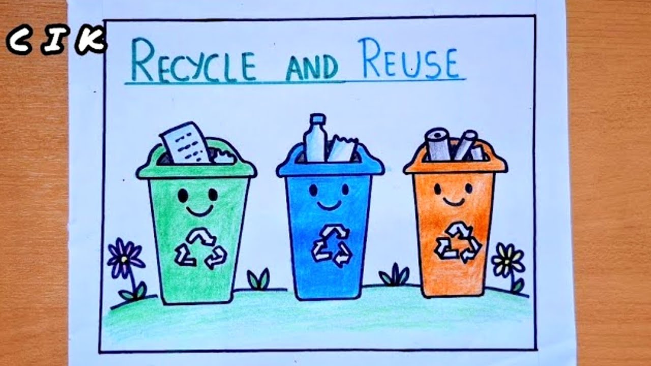 Recycle and Reuse Drawing | 3 Dustbin Poster Making Idea | Easy Save ...