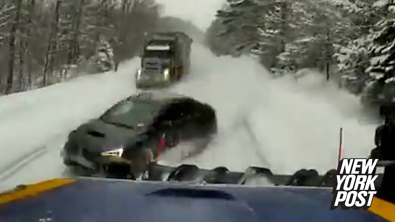 VIDEO: Speeding driver crashes directly into plow while trying to pass ...