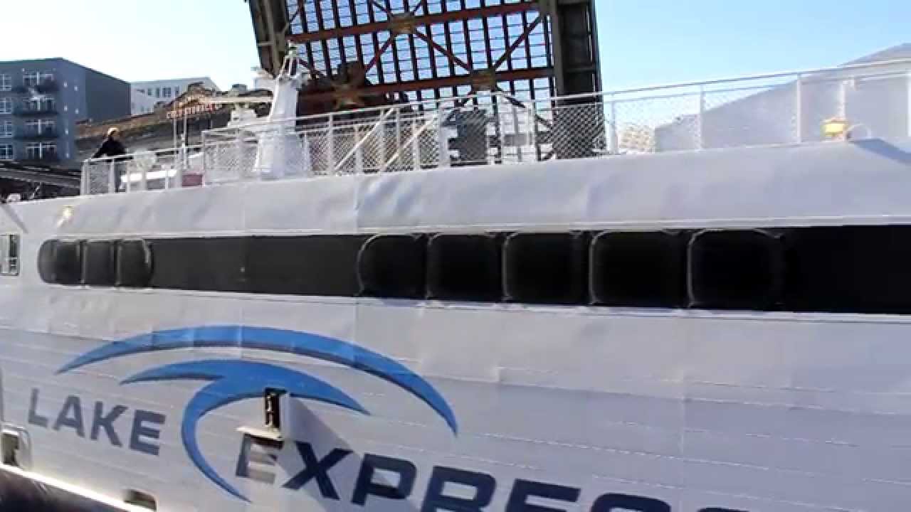 Lake Michigan ferry travels through Downtown Milwaukeee - Lake Express ...