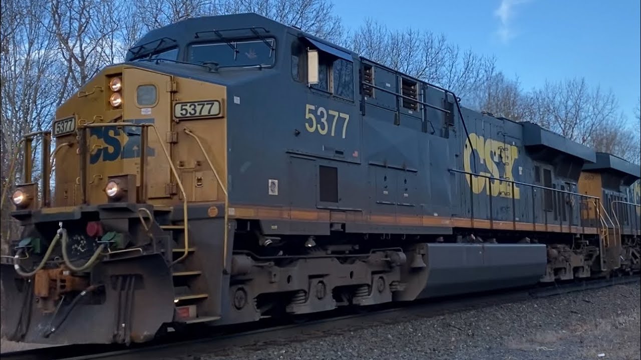 CSX M439 passes CP57 shorty after P449 with friendly crew and locomotives 5377/863 - YouTube