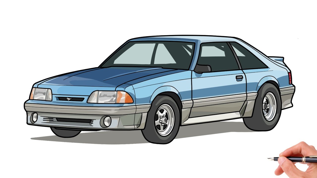 How to draw a FORD MUSTANG 1987 / drawing ford mustang gt 1986 car ...