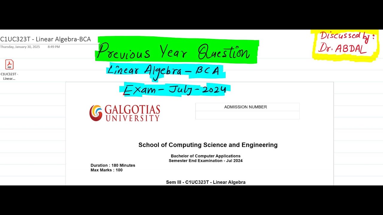 Previous Year Question Paper Solved | Linear Algebra | PYQ-July-2024 ...