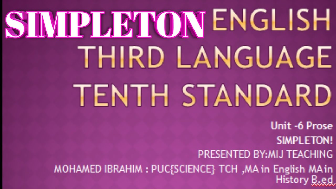 SSLC English Third Language Simpleton - YouTube