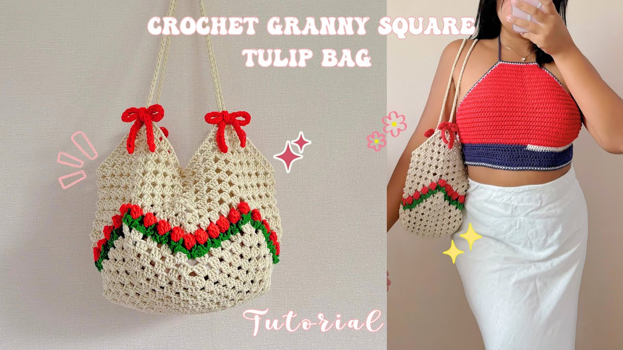 Crochet Granny Square Tulip Bag Tutorial #EP.66 | KJ Korn - YouTube