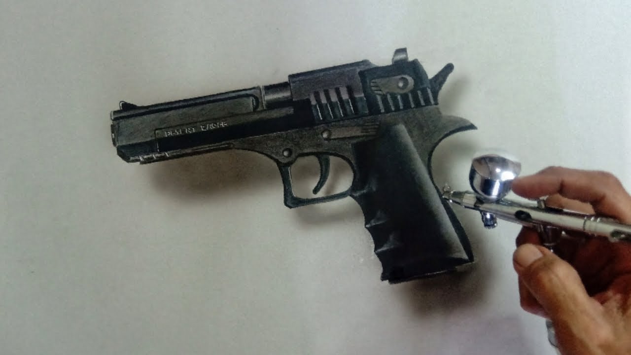 how to draw a realistic pistol | 3d drawing - YouTube