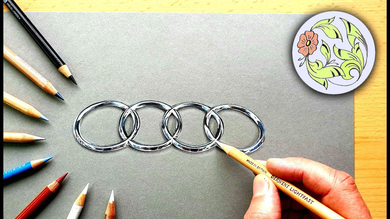 Hyper realistic Chrome effect Drawing - AUDI Rings - YouTube