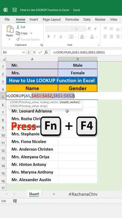 Use LOOKUP Formula Set Male and Female in Excel #shortvideo #excel #exceltips - YouTube