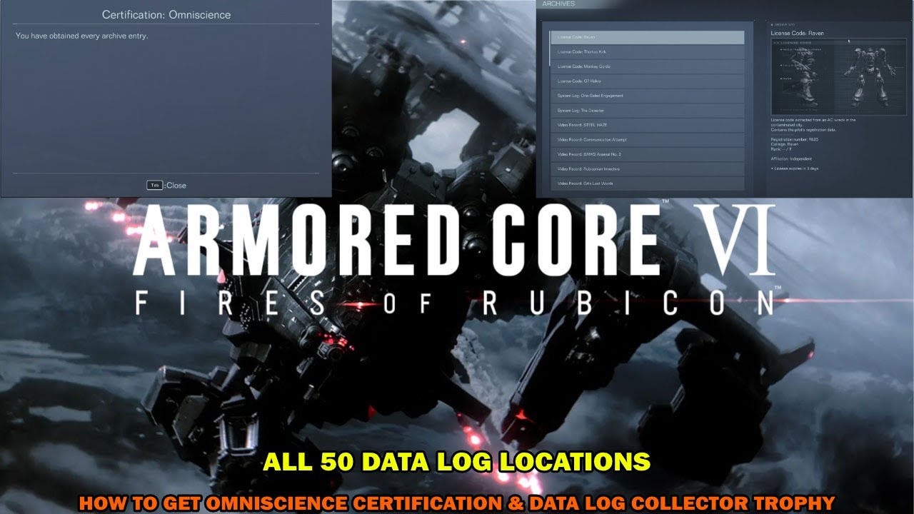 Armored core 6 Fires of rubicon walkthrough - All 50 Data logs locations- Data log collector ...