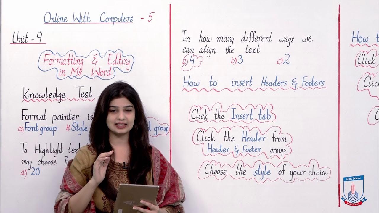 Class 5 - Computer Studies - Chapter 9 - Lecture 21 - Header and Footers in MS Word - Allied ...