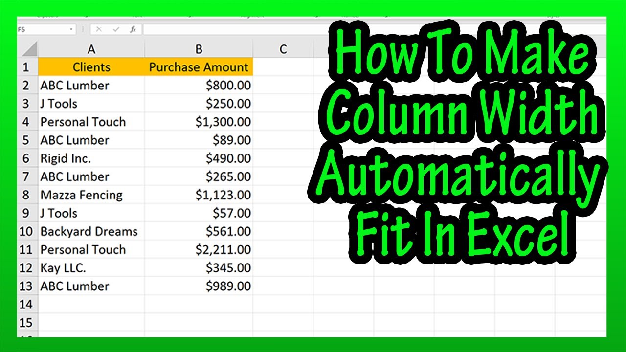 How To Quickly Make A Column Width Automatically Fit Text And Data In