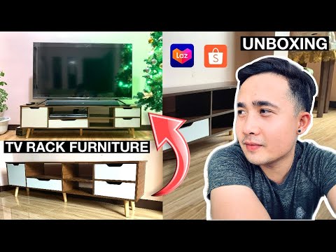 Unboxing TV Rack Furniture for Living Room w/ Media Storage Cabinet ...