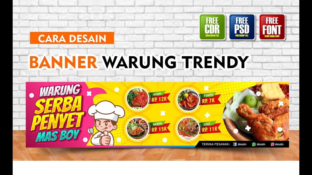 Belajar desain coreldraw membuat banner warung trendy - YouTube