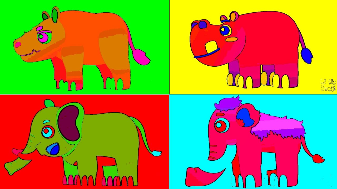 THE MAMMOTH,HIPPO,RHINO AND ELEPHANT CRASH THE CLOCK//HICKORY DICKORY ...