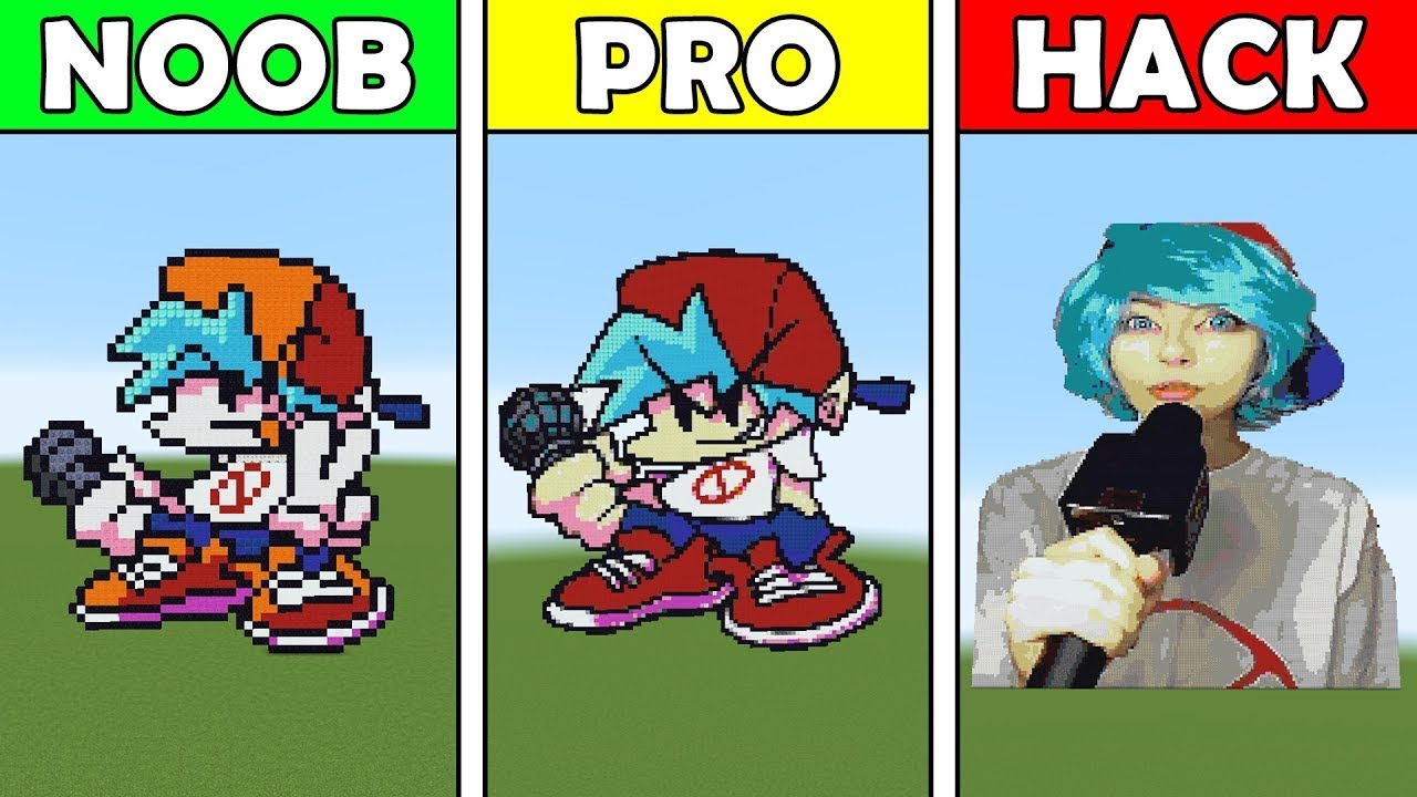 Pixel Art (NOOB vs PRO vs HACKER) FNF Boyfriend in Minecraft - YouTube