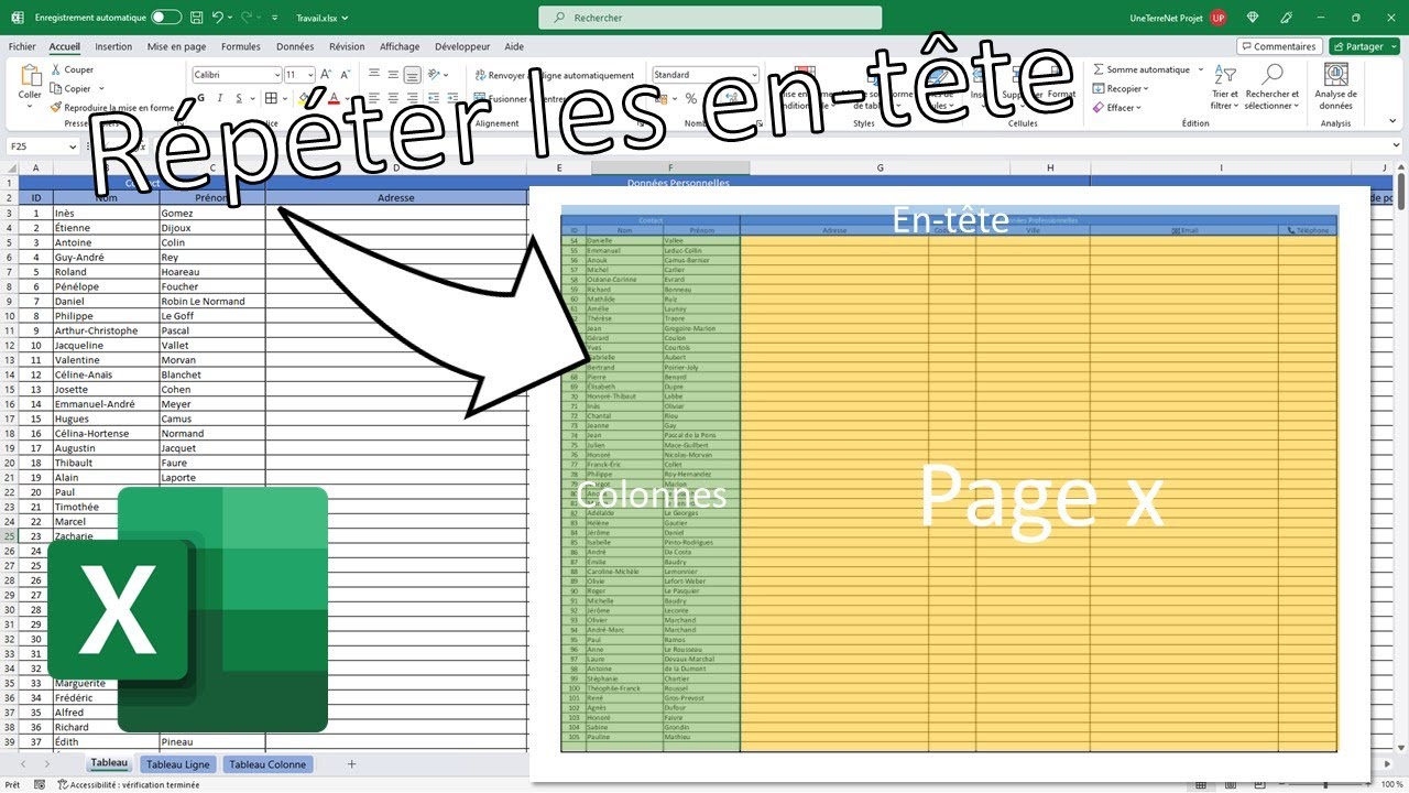 Répéter une ligne où colonne dans l'impression Excel - YouTube