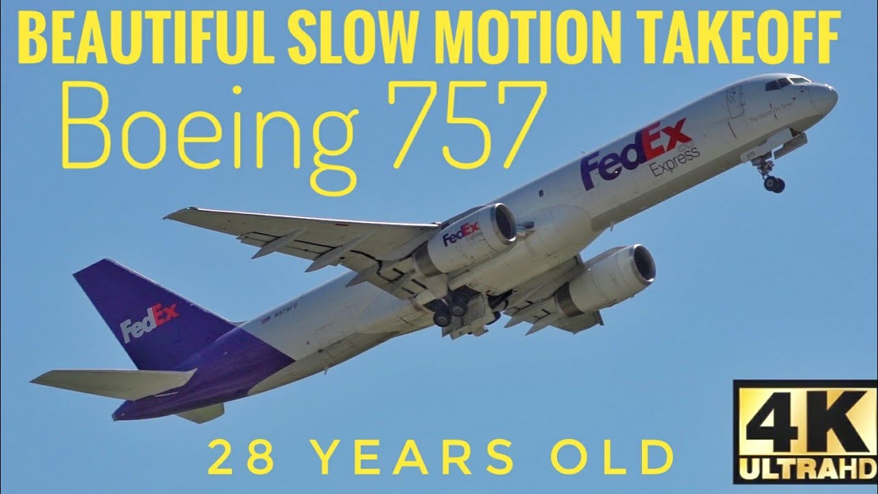 BEAUTIFUL SLOW MOTION TAKEOFF Boeing 757-200F FedEx N979FD at Memphis ...