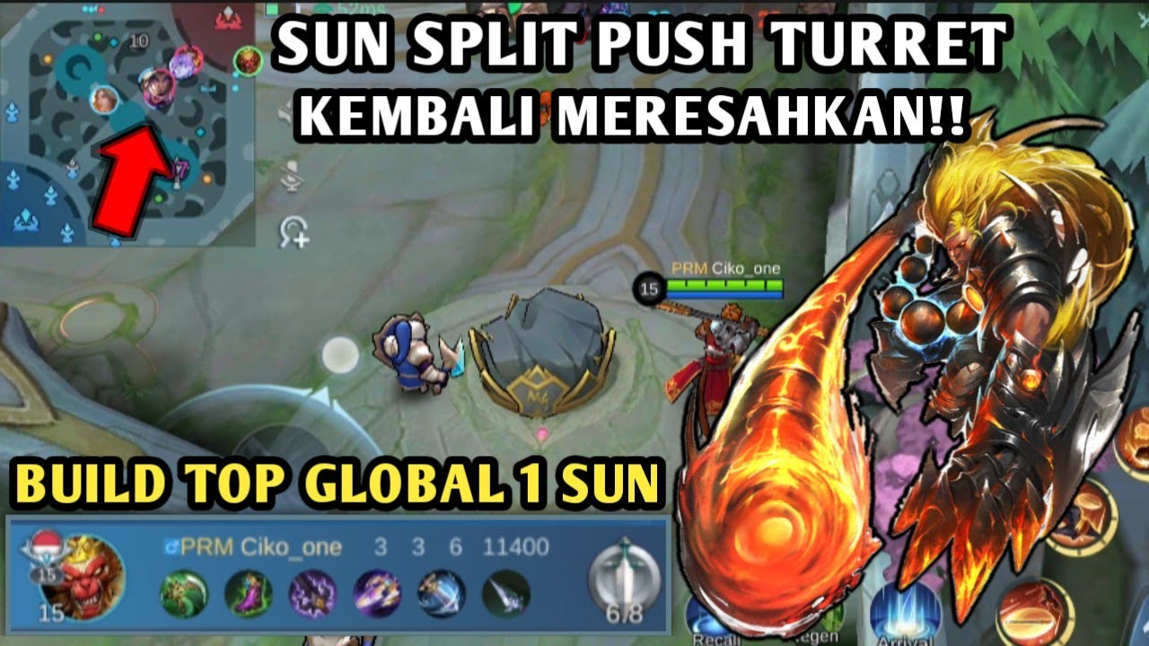 GAMEPLAY SUN SPLIT PUSH TURRET KEMBALI MERASAHKAN !! BUILD TOP GLOBAL 1 ...