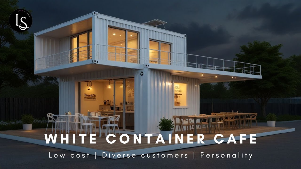 Beautiful and cheap white container cafe design - YouTube