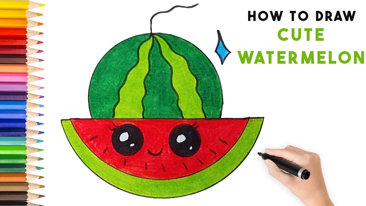 How To Draw Cute Watermelon Easy 🍉🤤 for Kids Step By Step | Cute Art ...