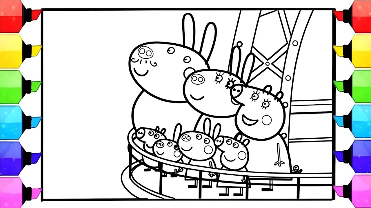 Peppa and Mummy Pig on the Bridge with Friends Drawing, Painting ...