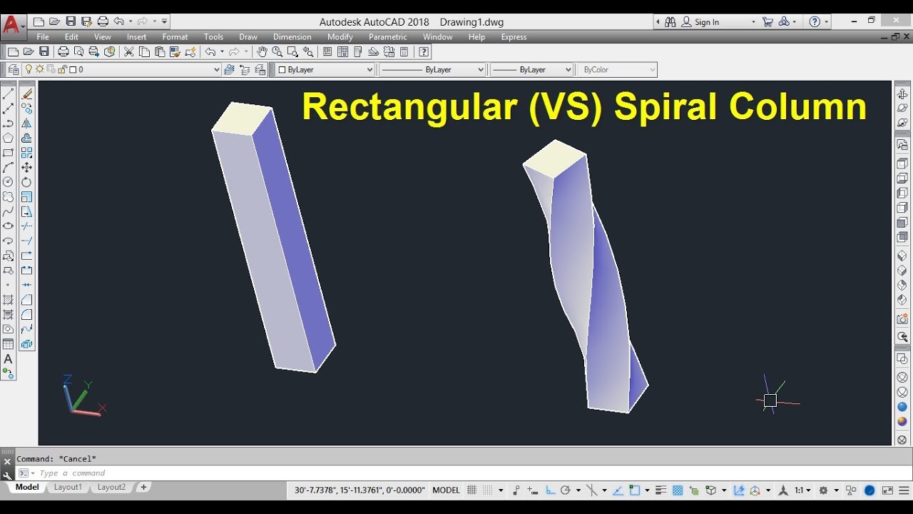 Rectangular Spiral Column In AutoCAD YouTube Rectangular Spiral Column In AutoCAD YouTube
