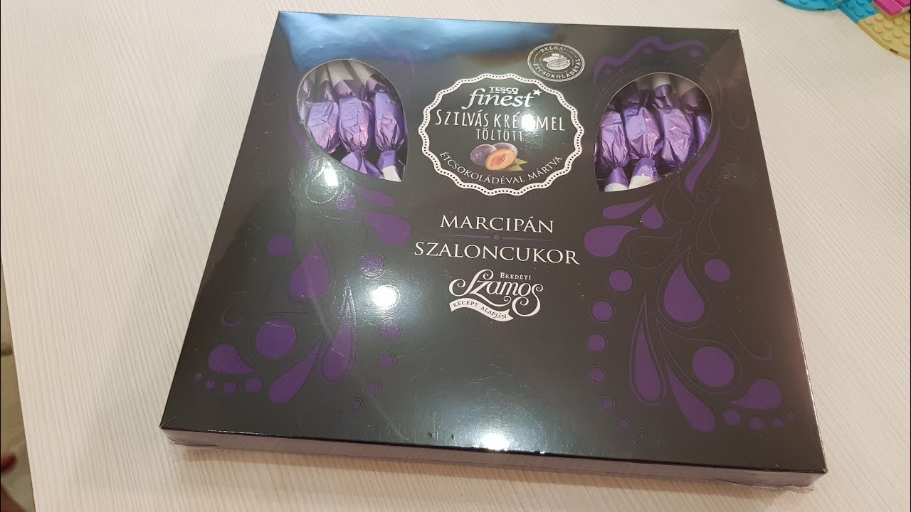 Tesco Finest Szaloncukor - Marzipan base, plum cream covered in Belgian ...