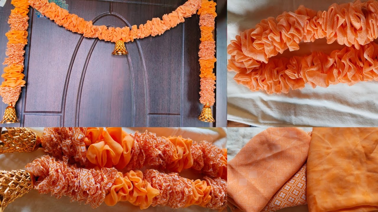 Beautiful Garland making with silk saree blouse pieces || Reuse cloth ...