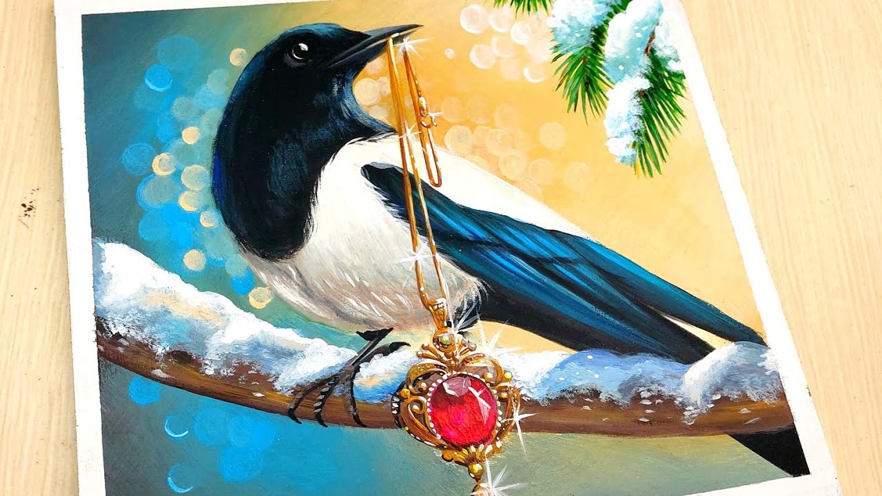 Maybe it's a gift...😊gorgeus magpie#acrylic painting #art idea#daily ...