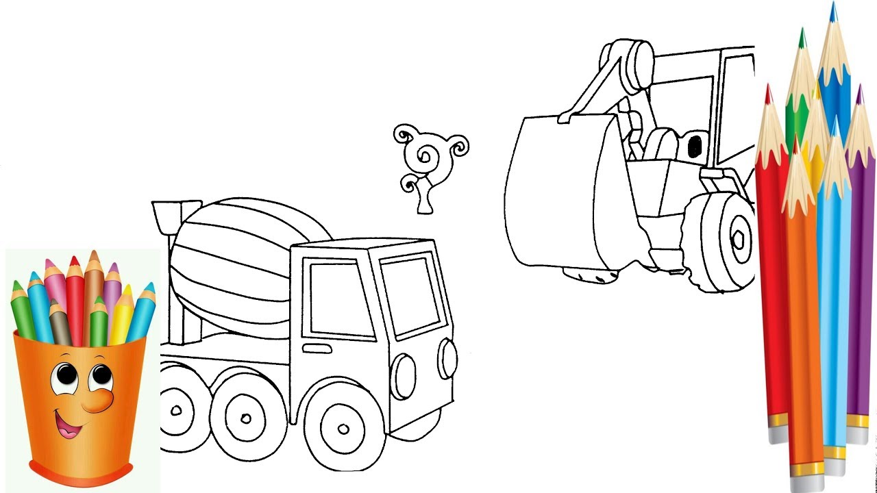 Masya excavator and concrete mixer / Coloring for children - YouTube